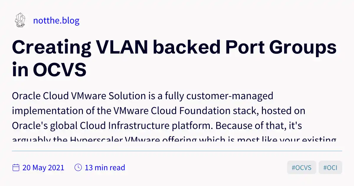 Creating VLAN backed Port Groups in OCVS